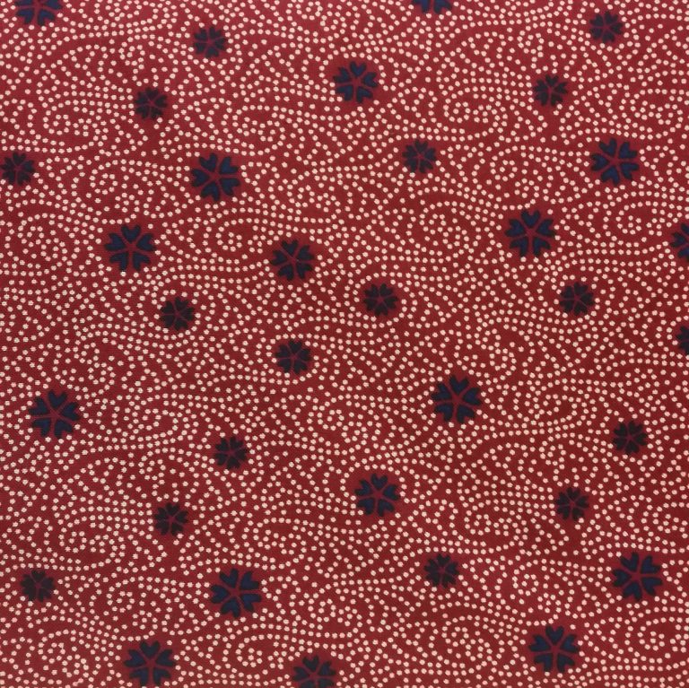 Tela de estampado japonés roja flores bicolor - pukymuky.com